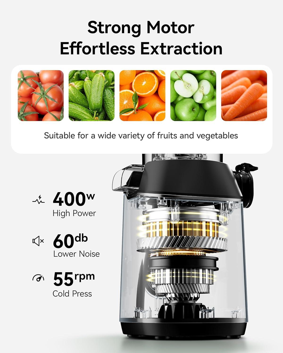 Cold Press Juicer, EUHOMY 5.8″ Wide Feed Chute Juice Extractor Machine ...