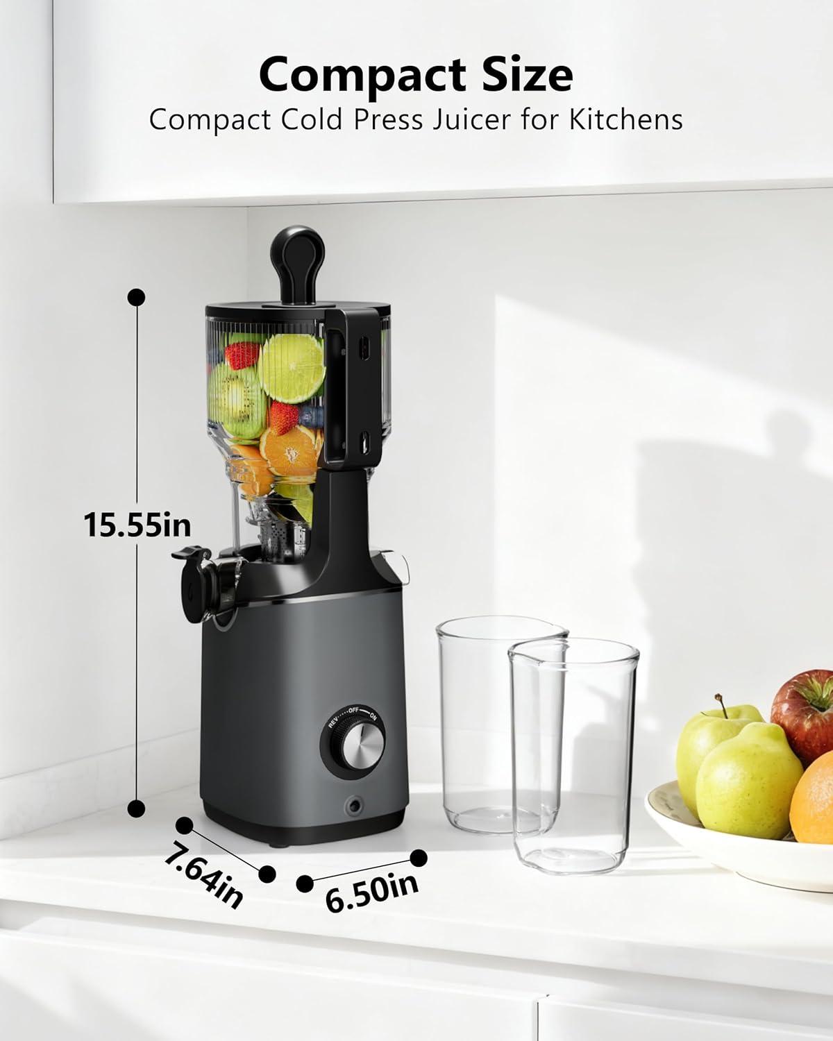 Cold Press Juicer, EUHOMY 5.8″ Wide Feed Chute Juice Extractor Machine ...