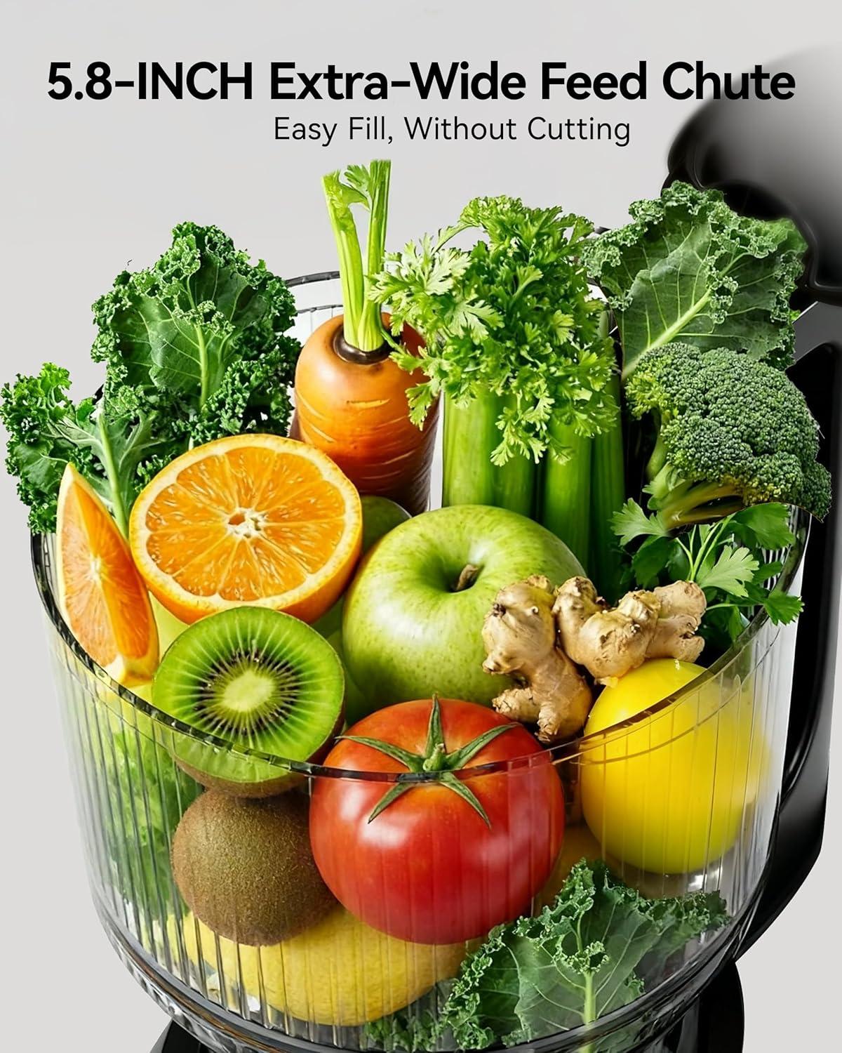 Cold Press Juicer, EUHOMY 5.8″ Wide Feed Chute Juice Extractor Machine ...